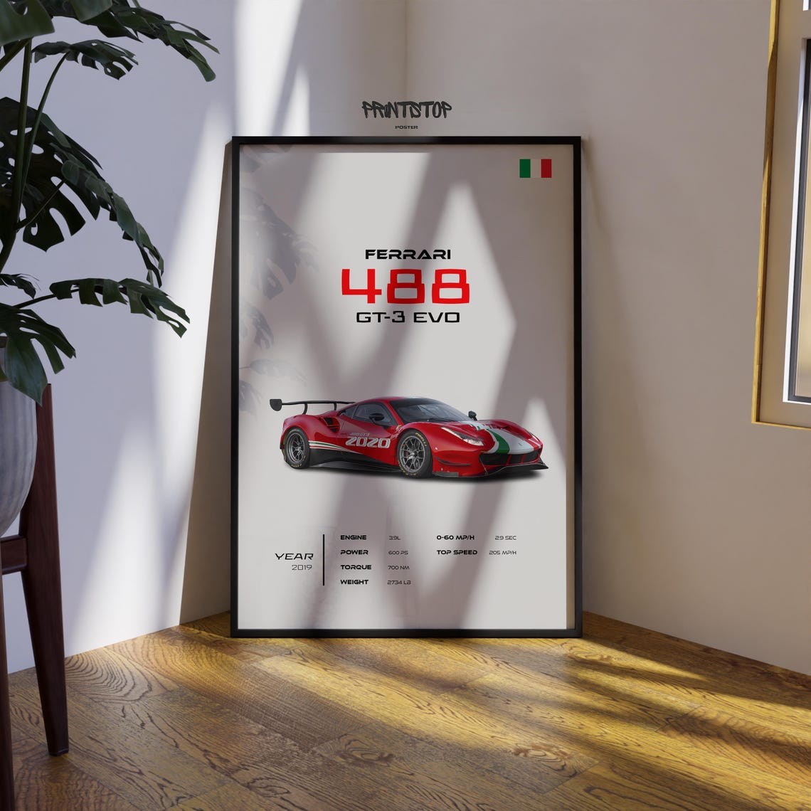 Ferrari 488 GT3 EVO Poster | Racing Supercar Wall Art - Etsy