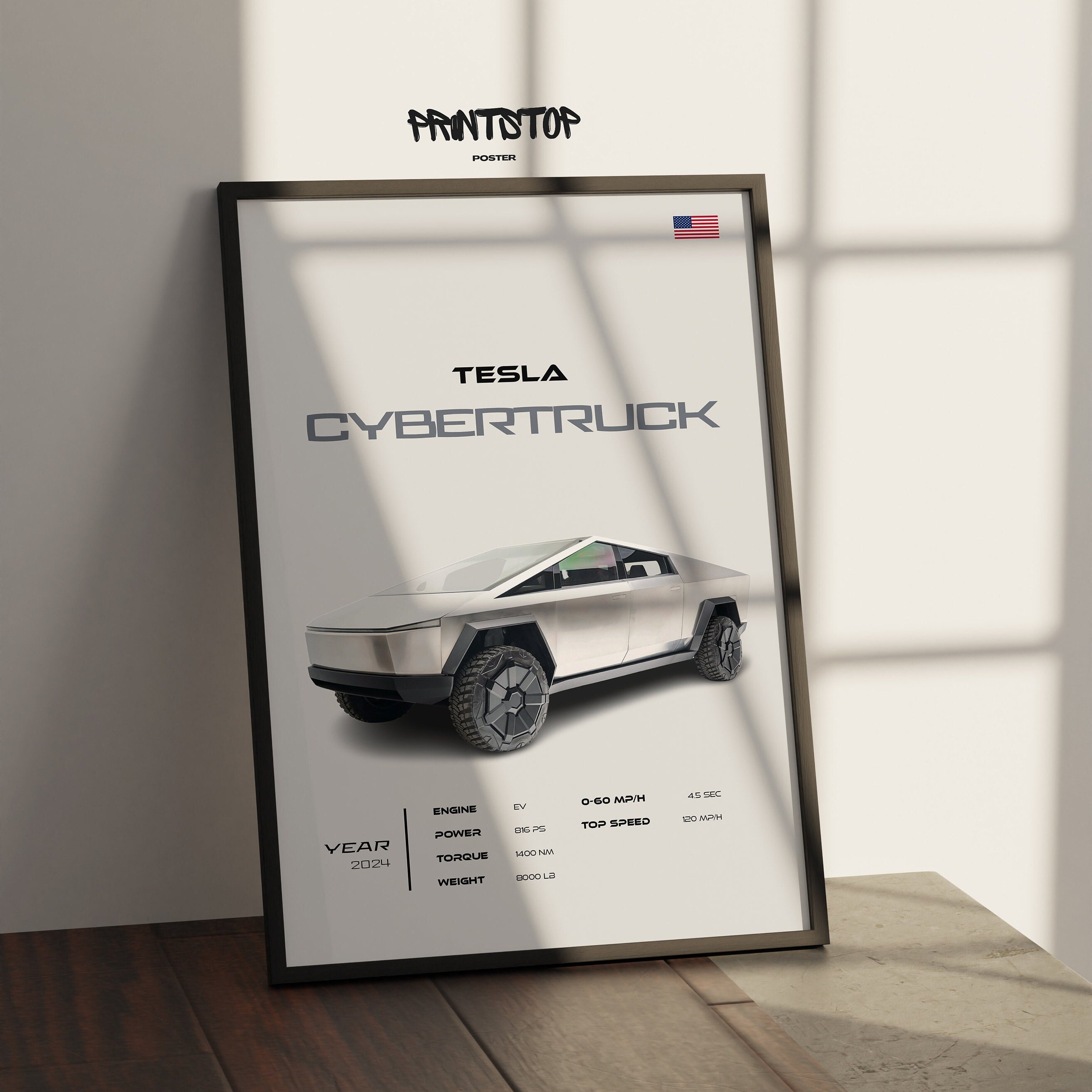 Tesla Cybertruck Poster, Futuristic Design Wall Art, Electric Truck Art ...