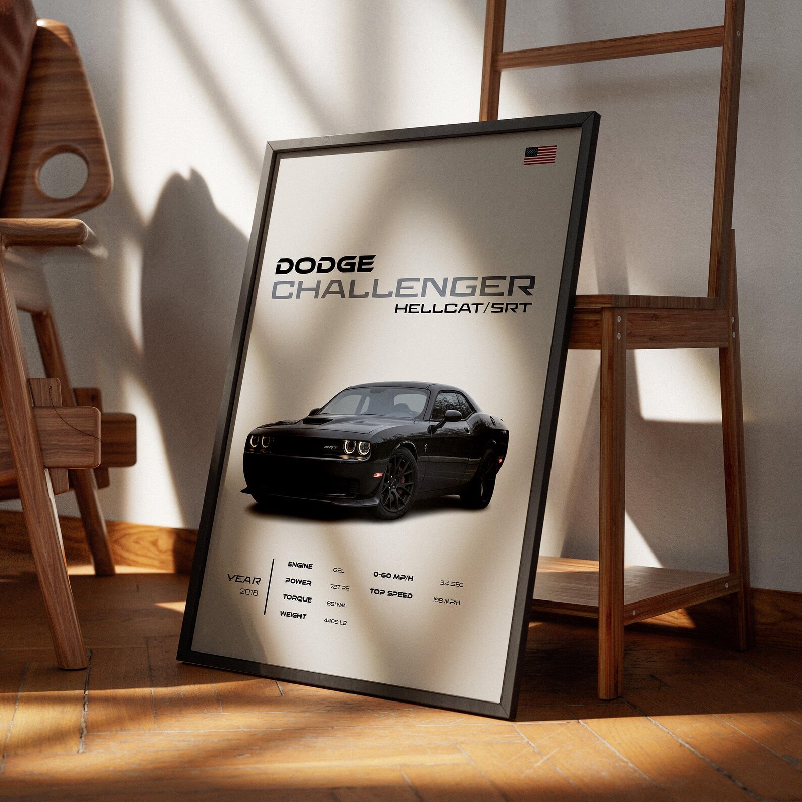 Dodge Challenger Hellcat SRT Poster Modern Muscle Car Print Black ...