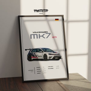 Volkswagen MK7 GTI Racing Car Poster Modern Auto Print VW GTI Wall Art ...