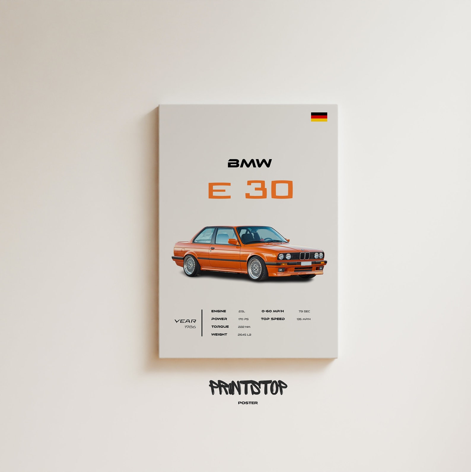 BMW E30 Poster, Vintage Car Enthusiast Wall Art, Classic Automotive ...