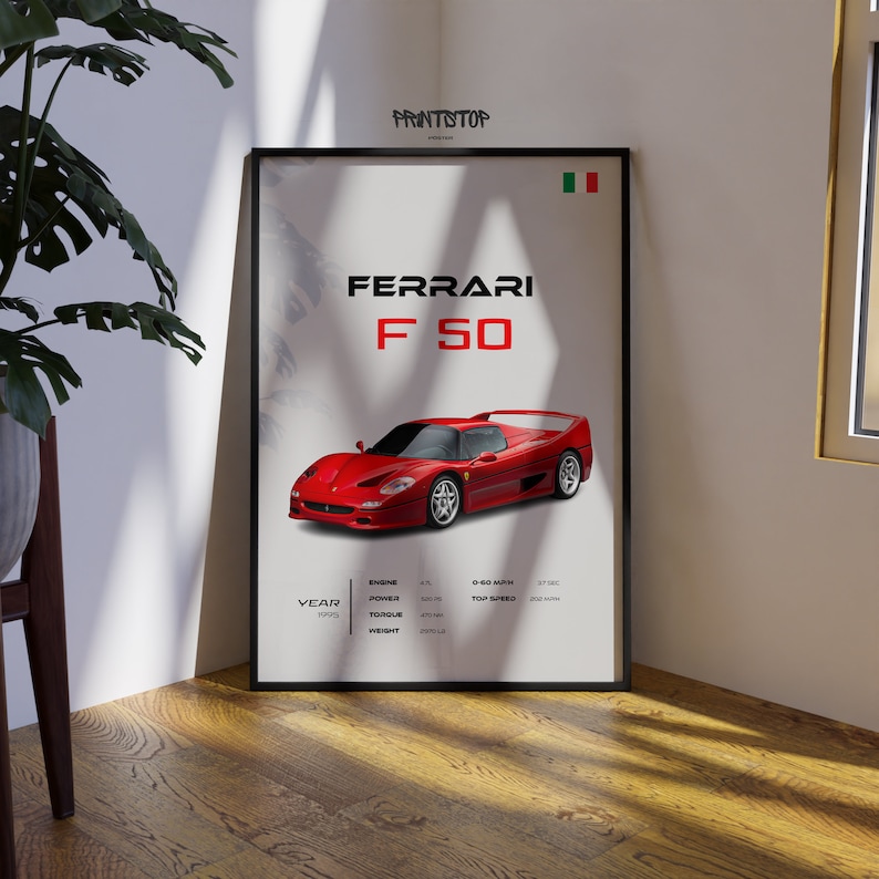 Ferrari F50 Supercar Poster: 1995 Red Sports Car Print - Etsy