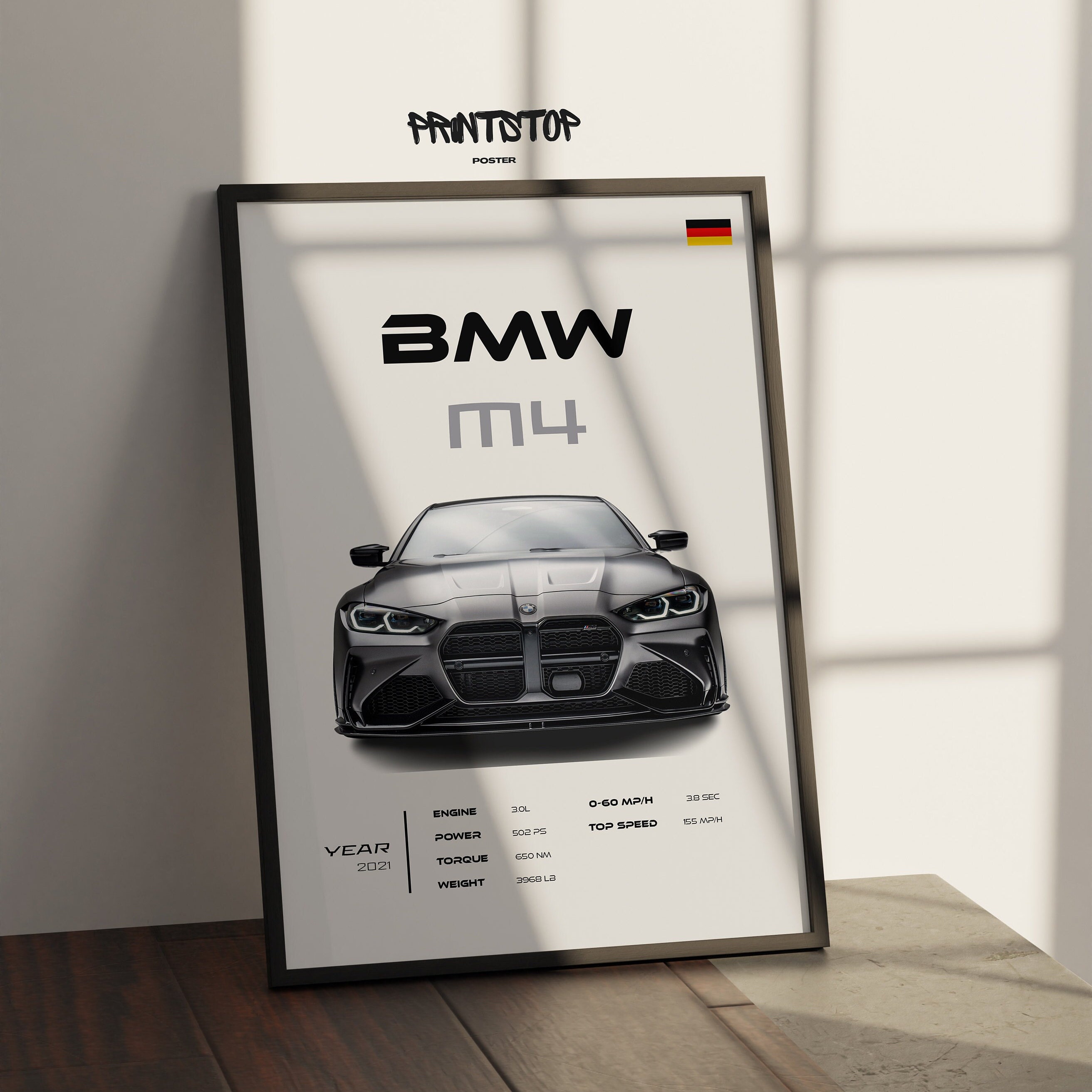 BMW M4 Poster, Luxury Car Wall Art, German Sportscar Art, Modern Sedan ...