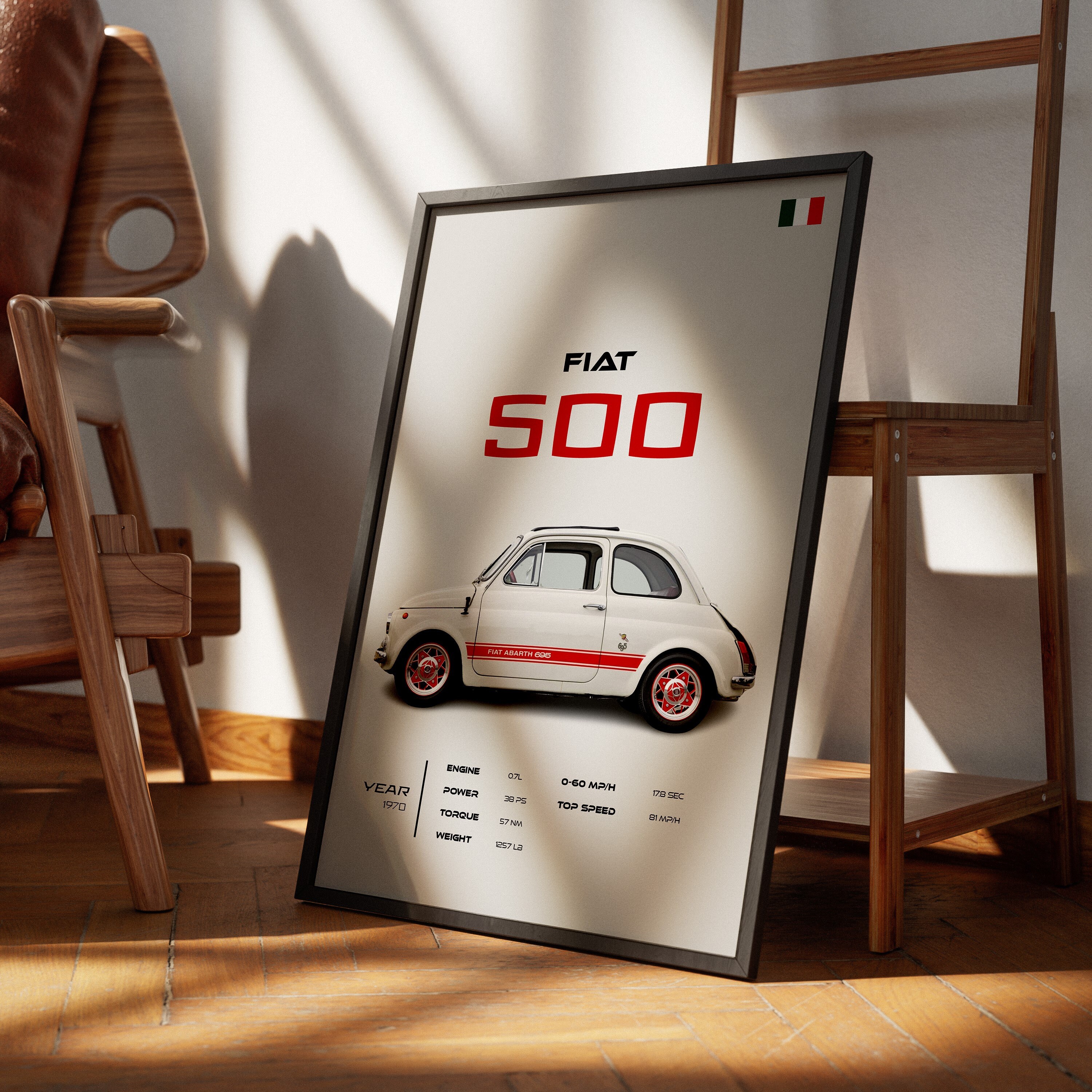 Vintage 1970 Fiat 500 Poster, Classic Italian Car Wall Art, Retro ...