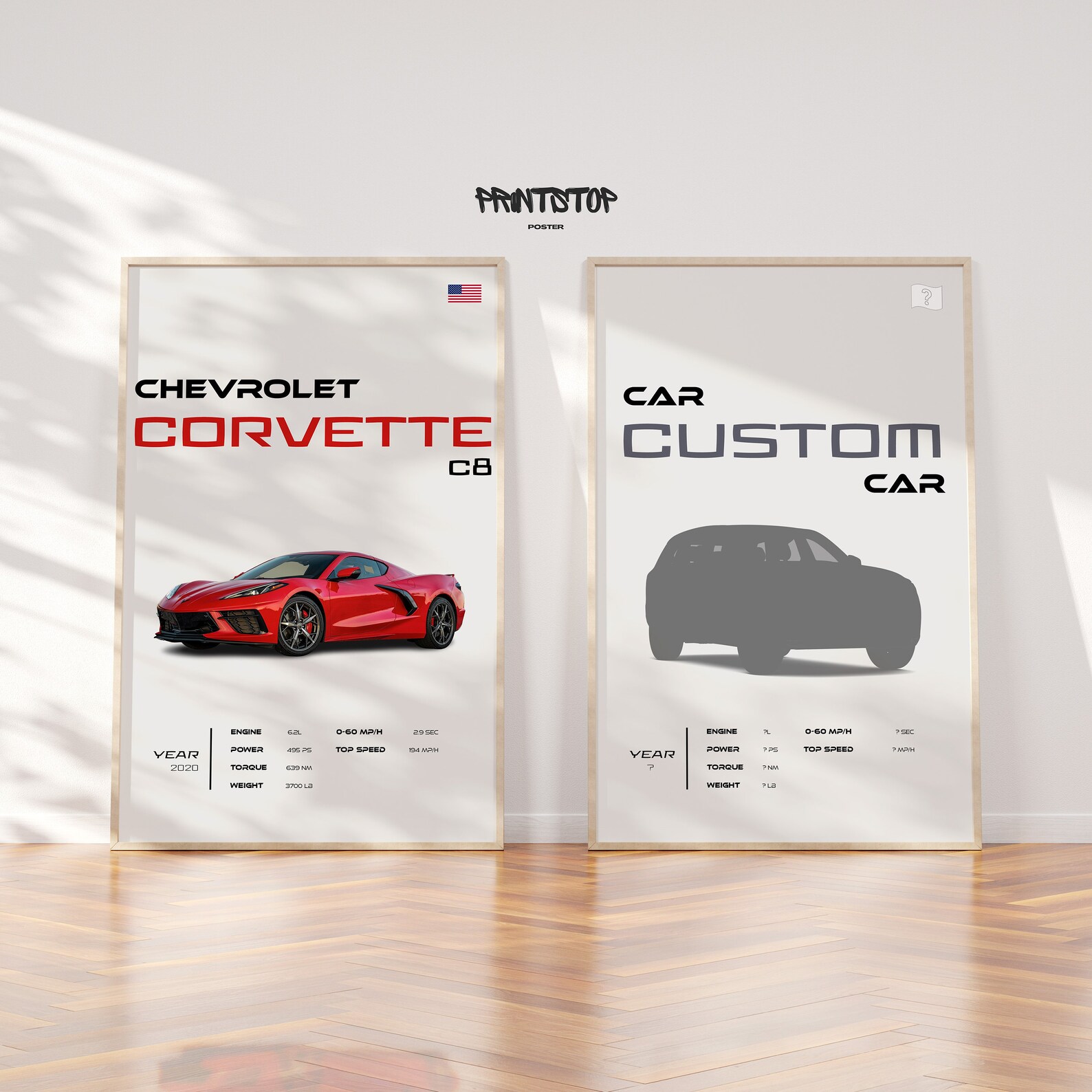 2020 Chevrolet Corvette C8 Poster, Car Enthusiast Wall Art, Modern Home ...