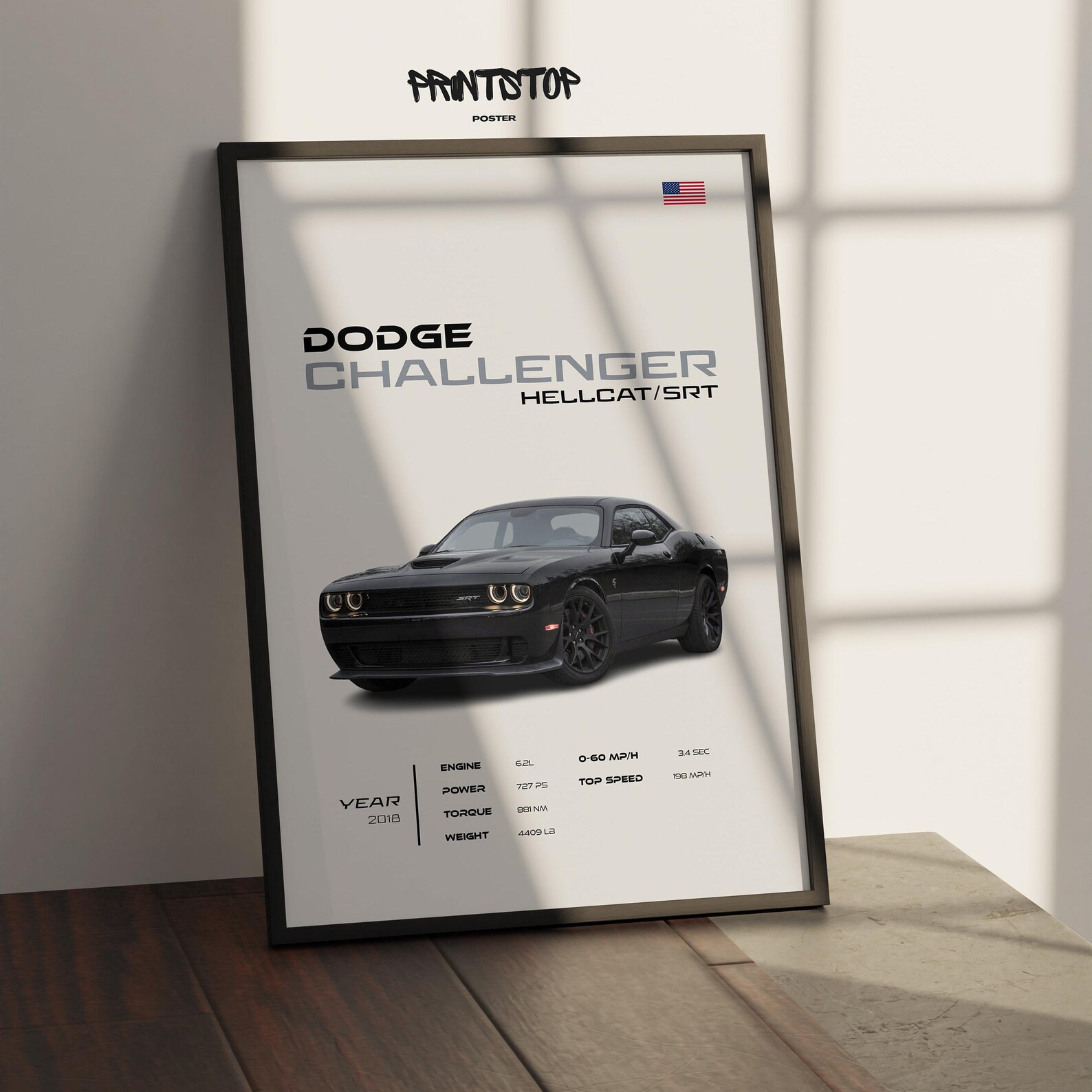 Dodge Challenger Hellcat SRT Poster Modern Muscle Car Print Black ...