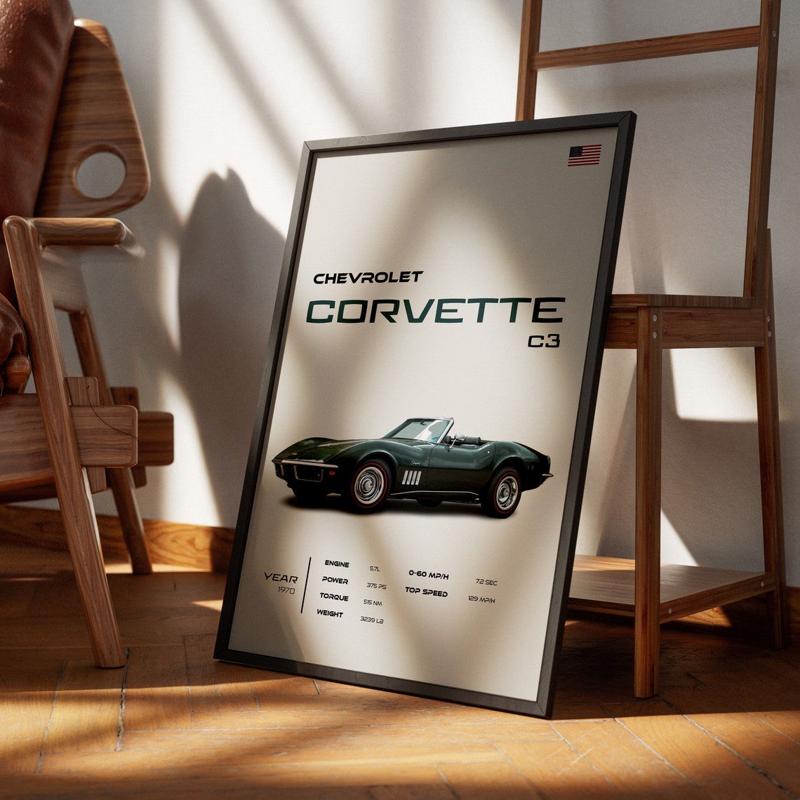 1970 Chevrolet Corvette C3 Convertible Poster Classic American Muscle ...