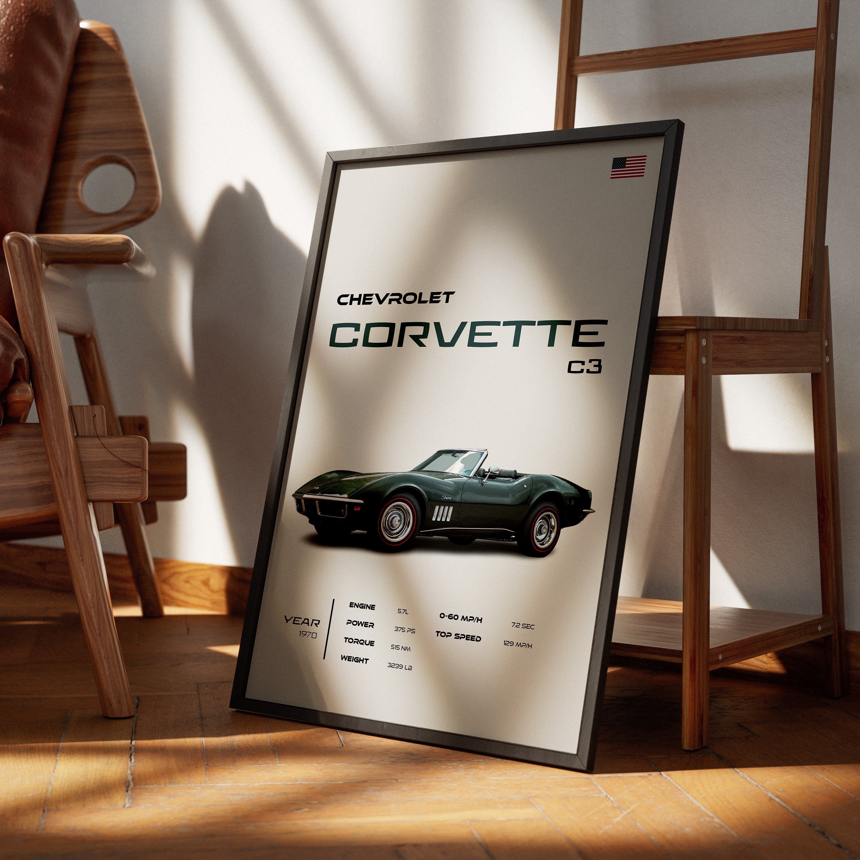 1970 Chevrolet Corvette C3 Convertible Poster Classic American Muscle ...