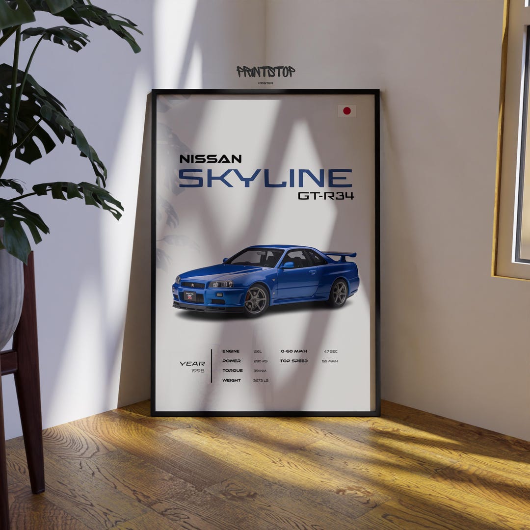 Nissan Skyline R34 Poster, JDM Legend Wall Art, High Quality Wall Decor ...