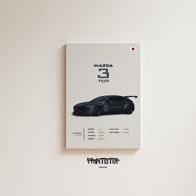 Mazda 3 TCR Poster | Racing Car Wall Art | Motorsport Garage Decor - Etsy