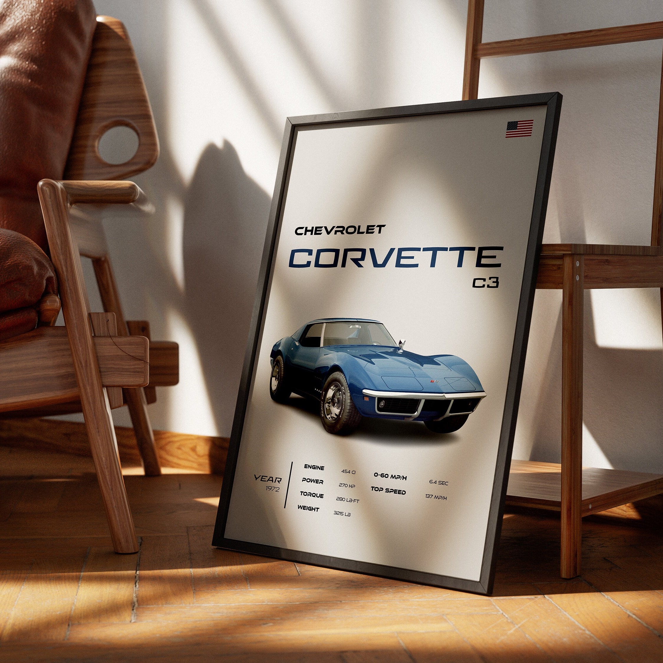 Chevrolet Corvette C3 Poster, Classic Car Print, Vintage Auto Art ...