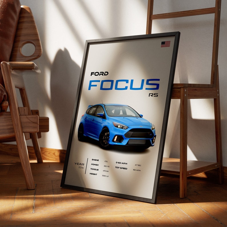 Ford Focus RS Poster: Blue Hatchback Car Art - Etsy