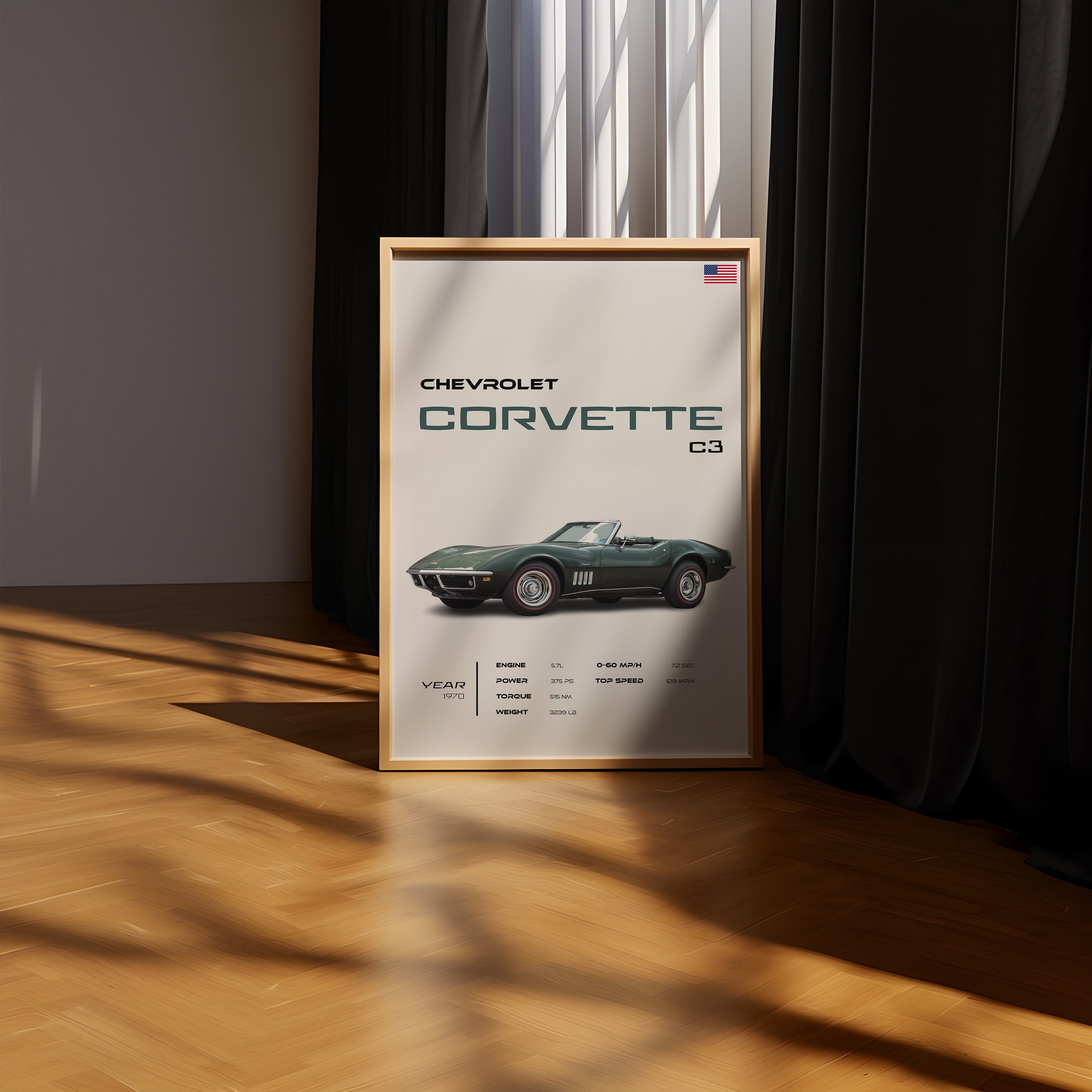 1970 Chevrolet Corvette C3 Convertible Poster - Retro Muscle Car Print ...