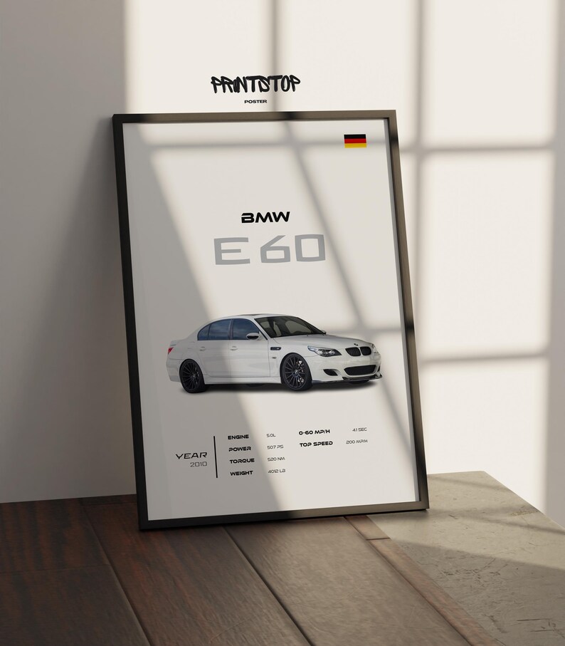 BMW E60 Poster, Sports Car Wall Art, Garage Decor Print - Etsy
