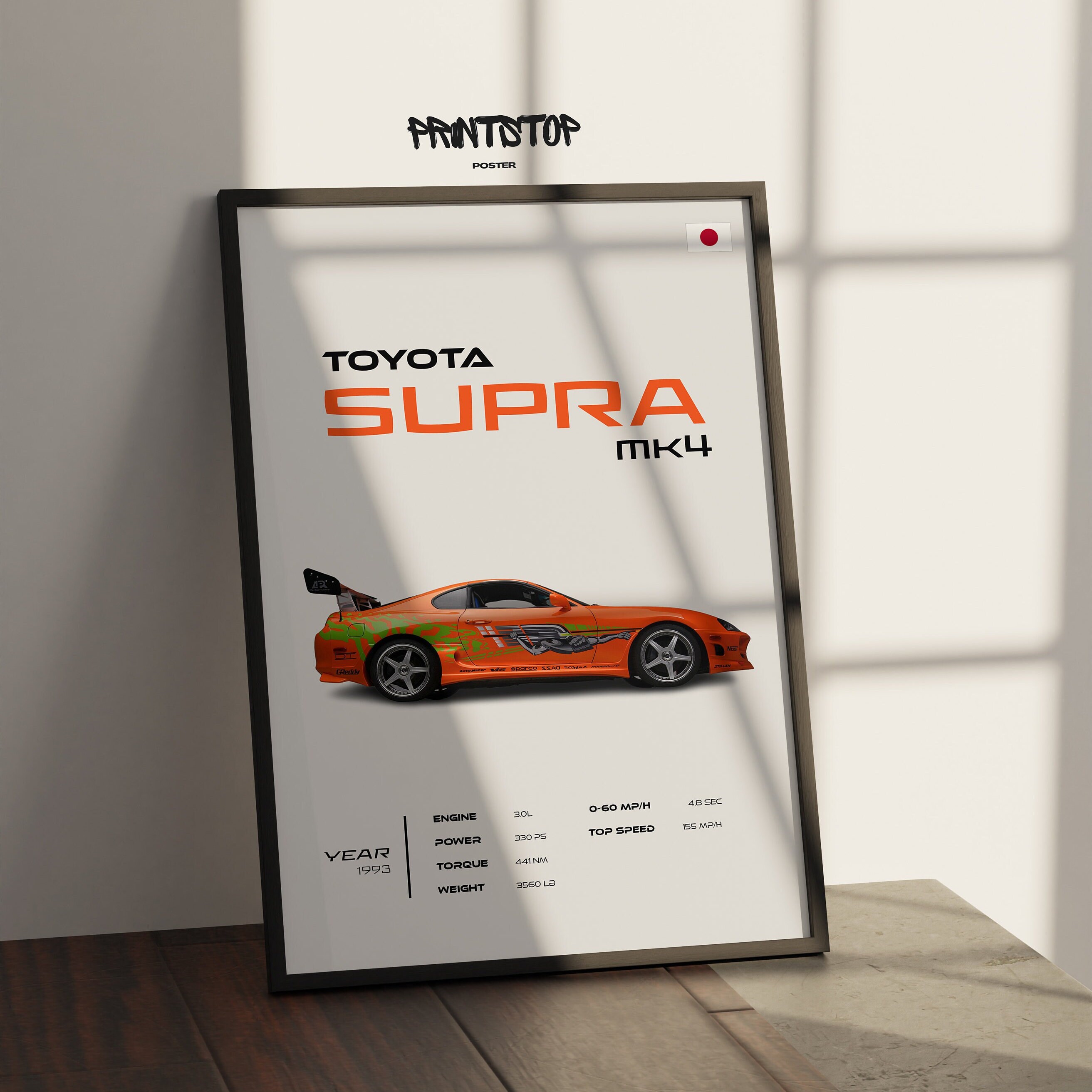Toyota Supra MK4 Poster, 1993 JDM Classic Car Wall Art, Garage Decor ...