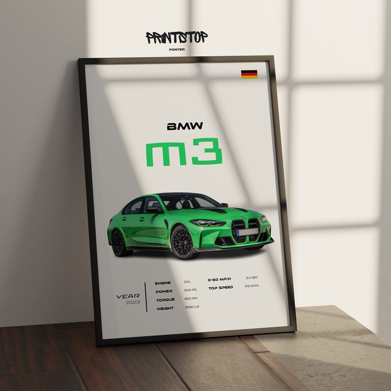 BMW M3 Poster: Green Turbocharged Car Art Print - Etsy