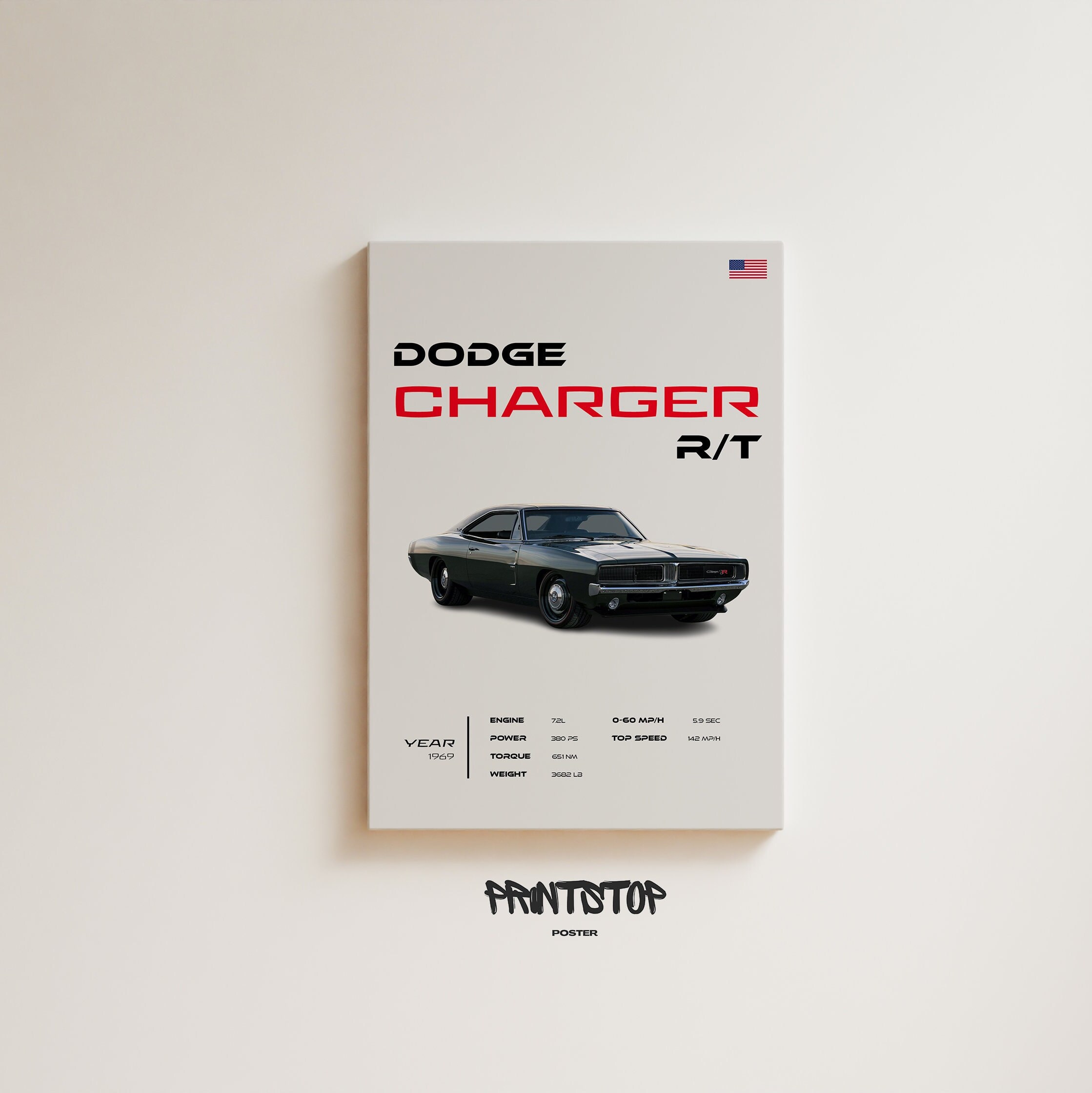 Dodge Charger RT Poster, Vintage Muscle Car Wall Art, High Quality ...