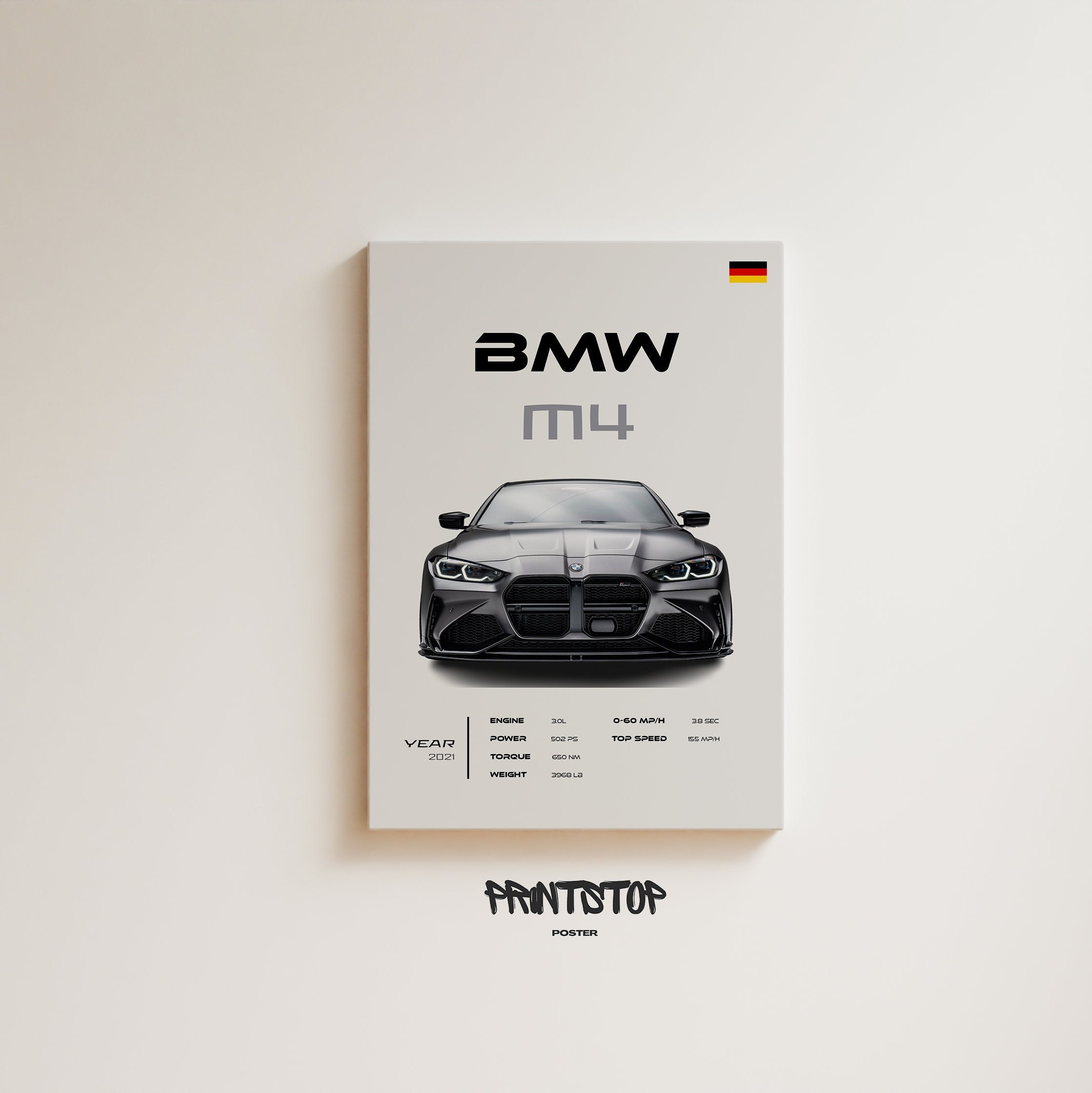 BMW M4 Poster, Luxury Car Wall Art, German Sportscar Art, Modern Sedan ...