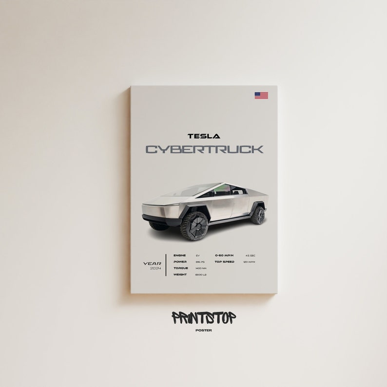 Tesla Cybertruck Poster, Futuristic Design Wall Art, Electric Truck Art ...