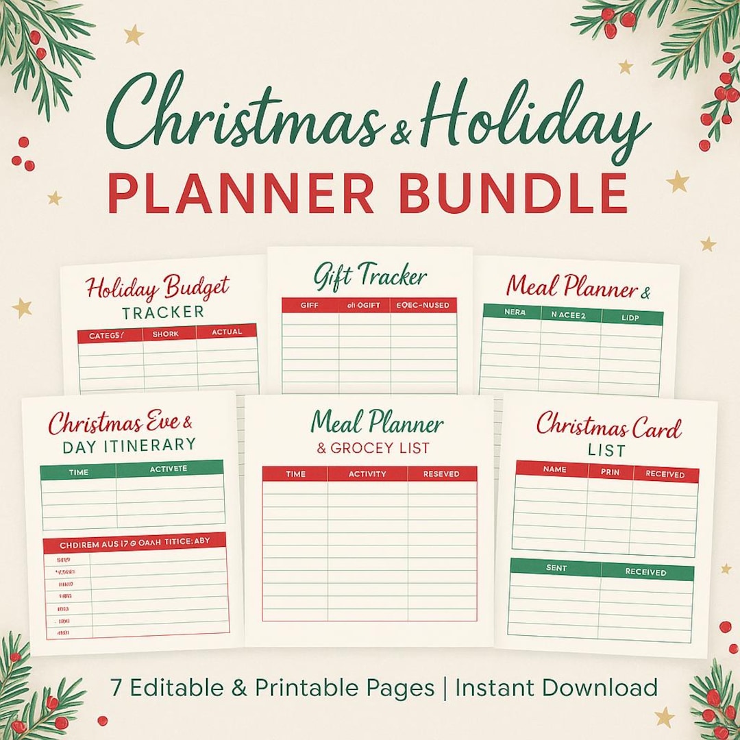 Printable Christmas Planner Bundle | Holiday Budget, Meal Prep (PDF ...