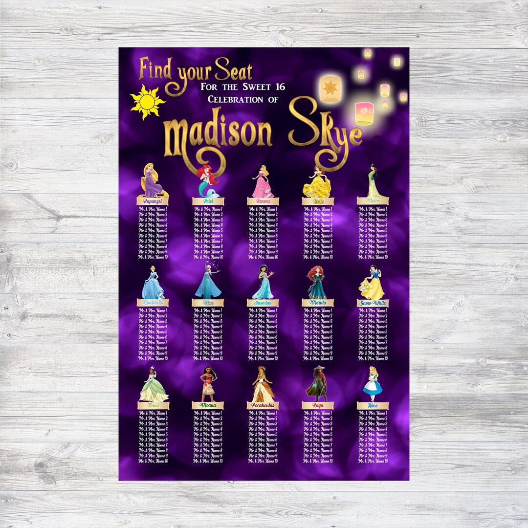 Rapunzel Themed Seating Chart Personalized DIGITAL DOWNLOAD - Etsy
