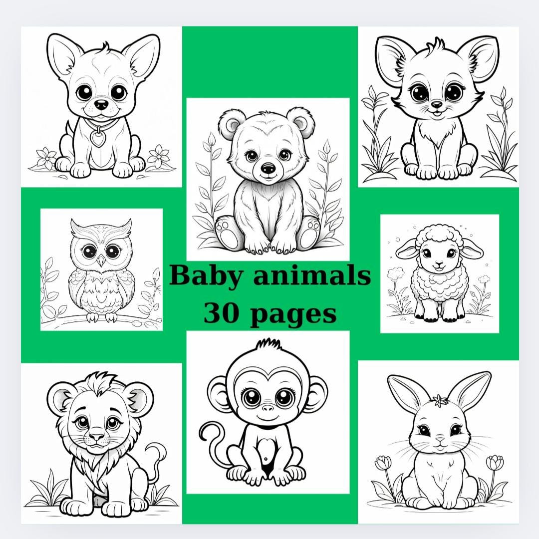 Baby Animals Coloring Pages - Etsy