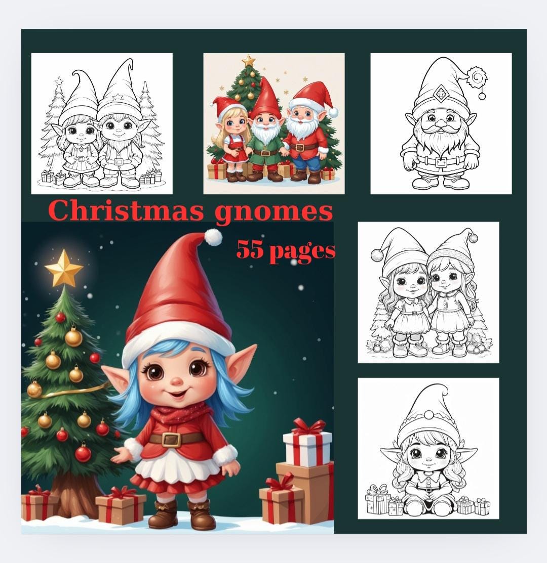 Christmas Gnomes Coloring Pages - Etsy