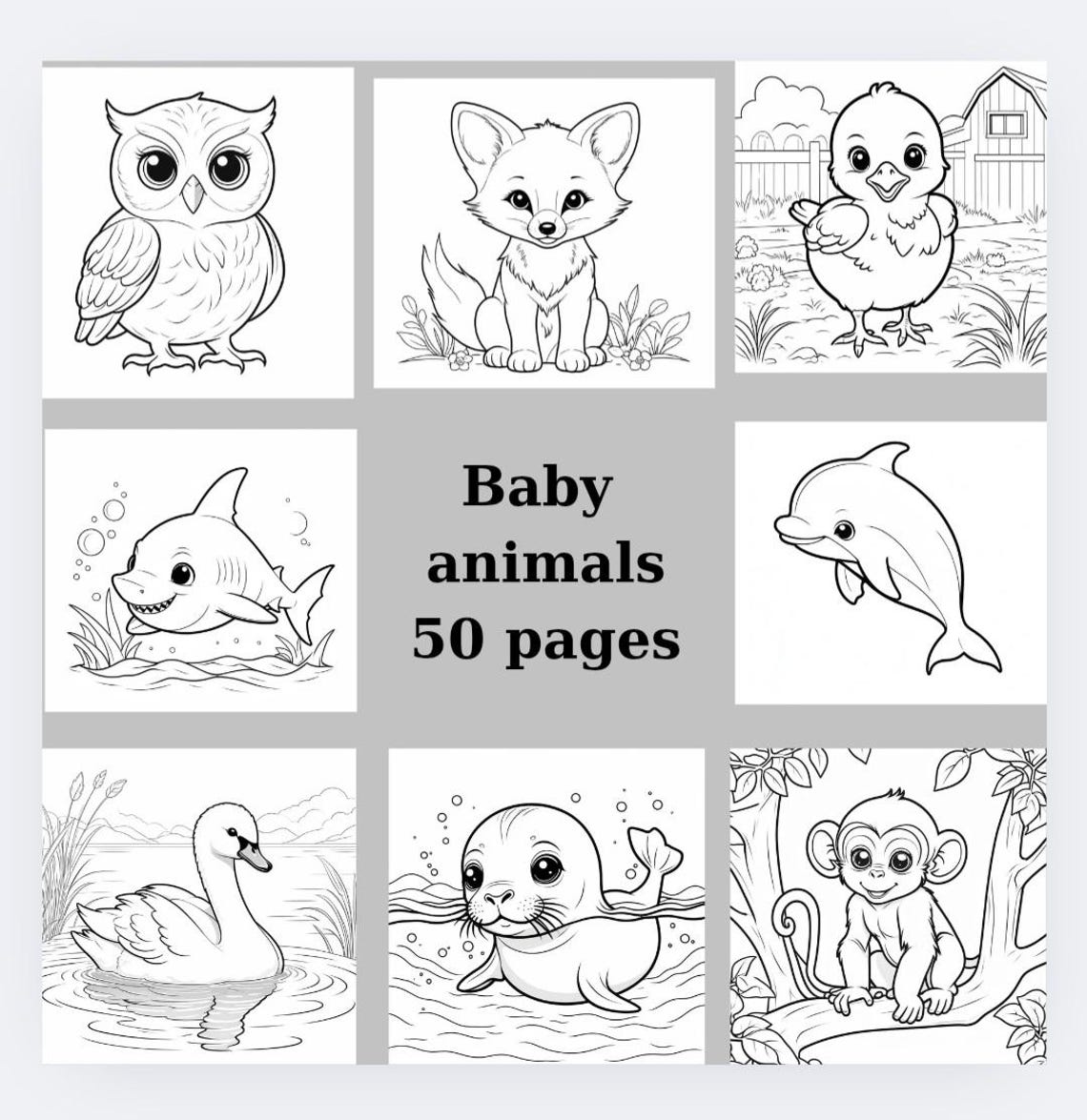 Baby Animals Coloring Book - Etsy