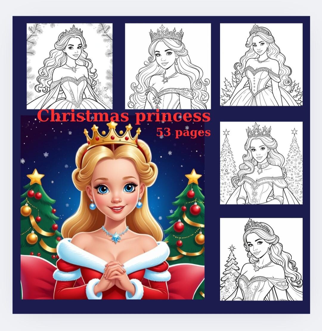 Christmas Princess Coloring Pages - Etsy