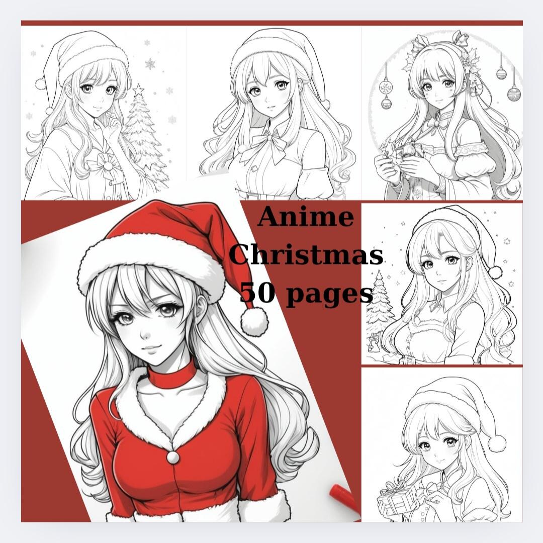 Anime Christmas Coloring Book - Etsy