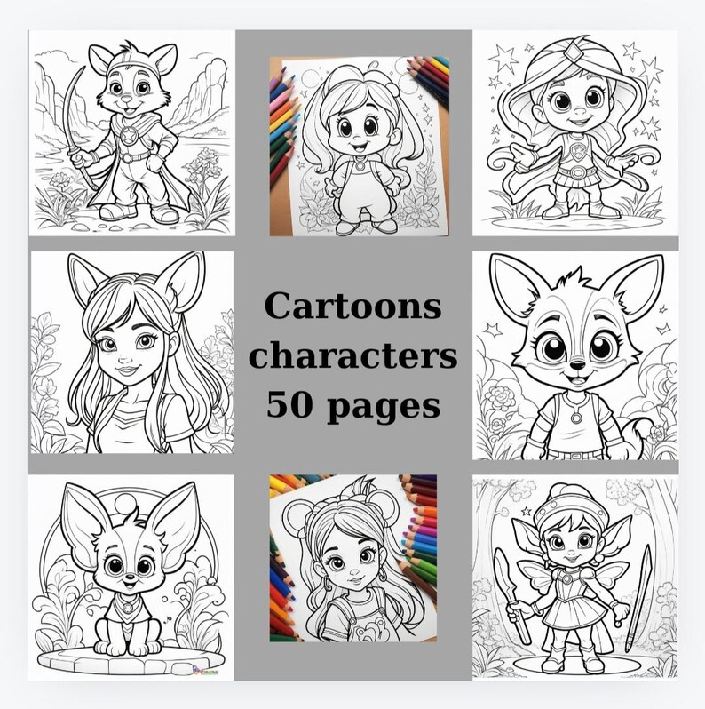 Cartoons Characters Coloring Pages - Etsy