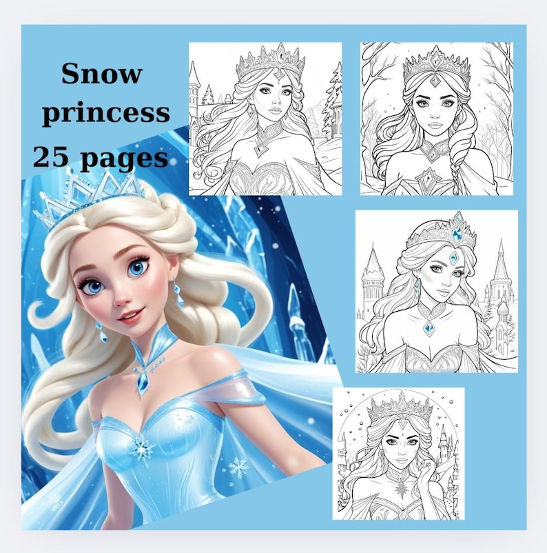 Snow Princess Coloring - Etsy