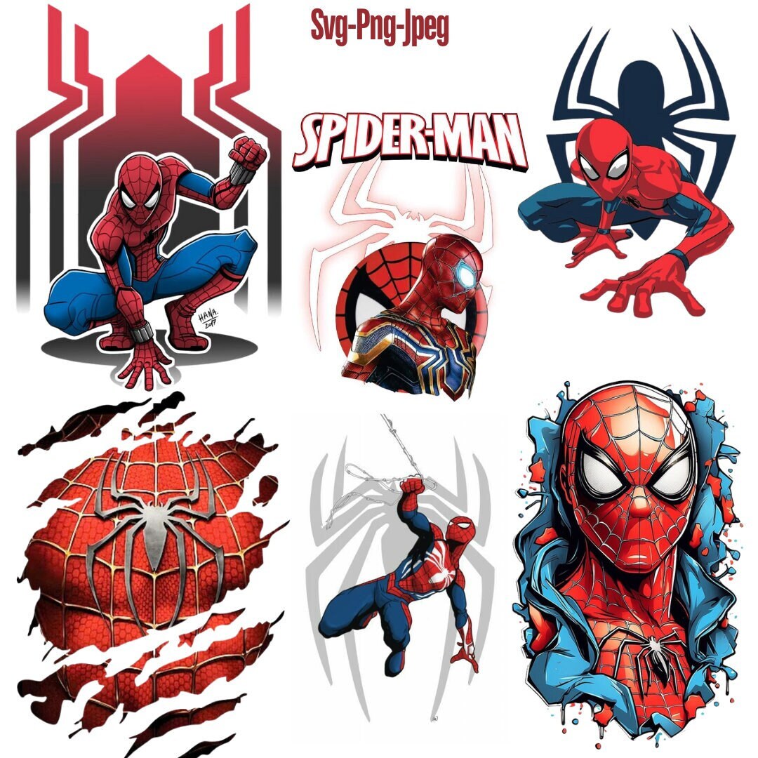 Spiderman SVG Bundle With Outlines and Silhouettes Svg and Png Instant ...