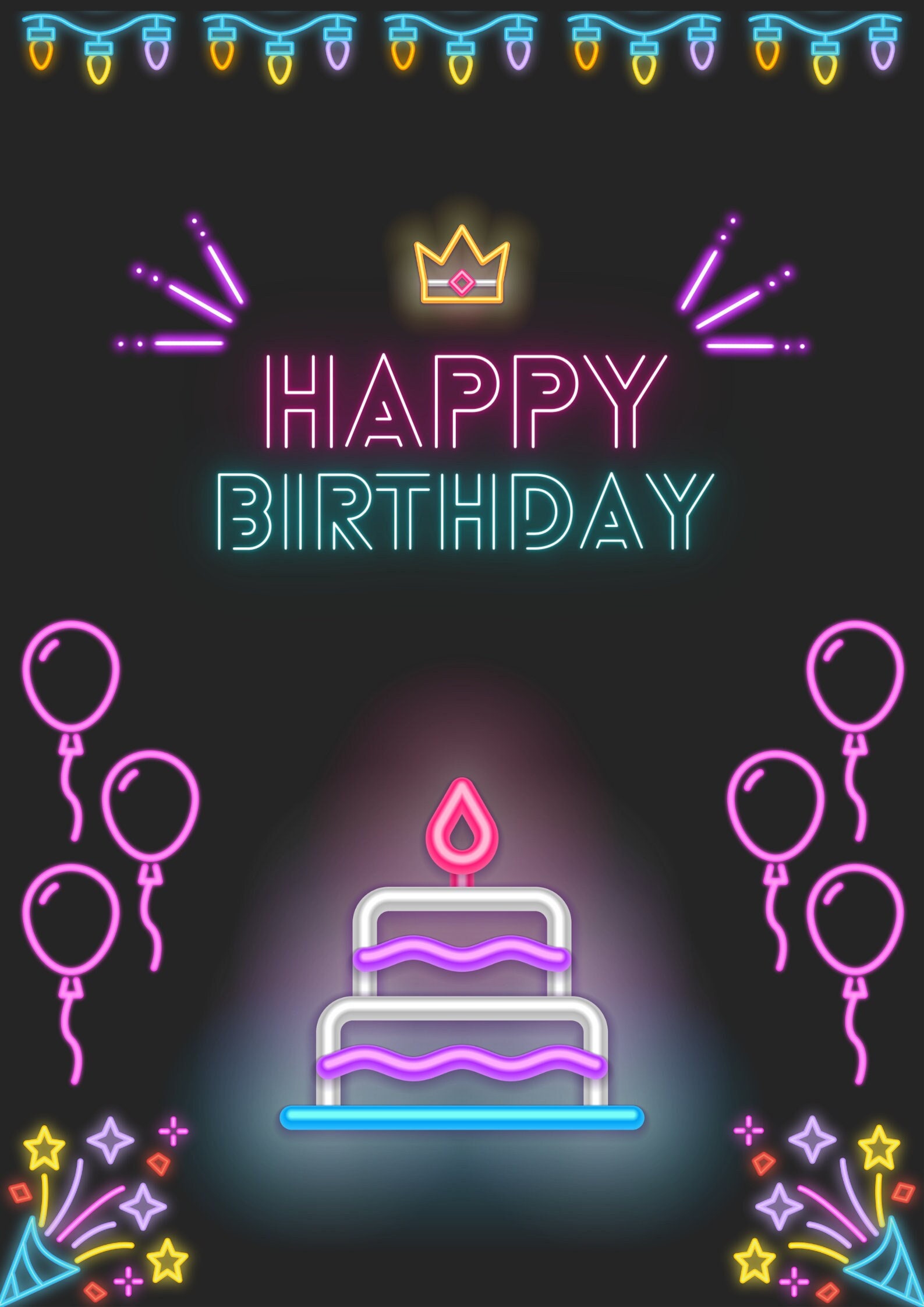 Neon Modern Happy Birthday Poster Neon Party Sign 40th - Etsy