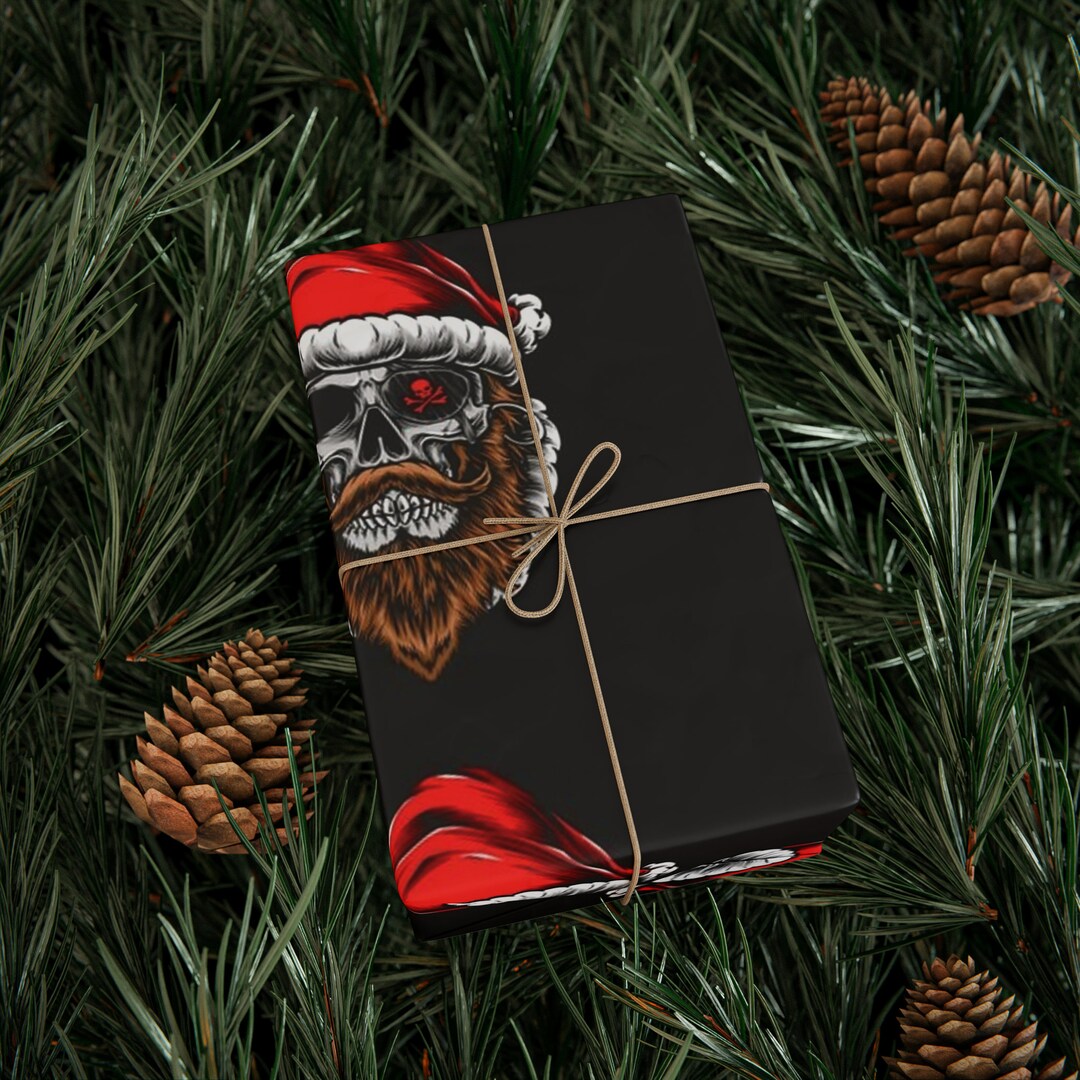 Horror Skull Alternative Santa Clause Holiday Gifting Wrapping Paper ...