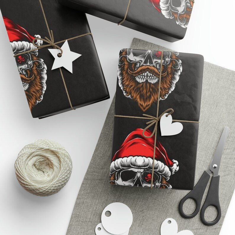 Horror Skull Alternative Santa Clause Holiday Gifting Wrapping Paper ...