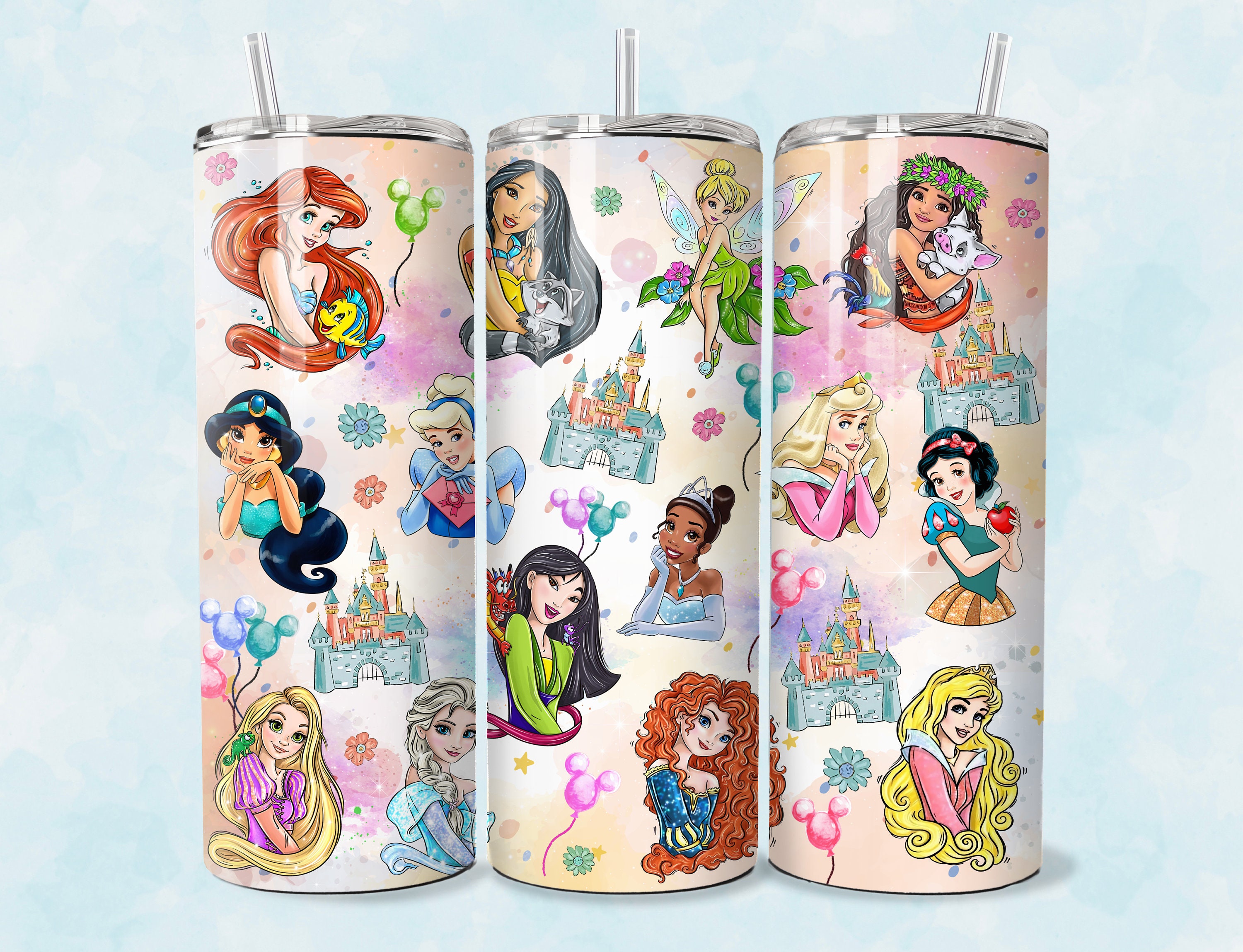 Disney Princess Princesses Water Bottle Skinny Tumbler Sublimation ...