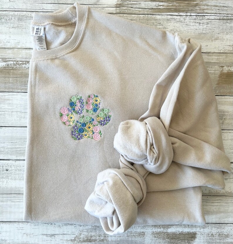 Paw Print Embroidered Floral Print - Etsy