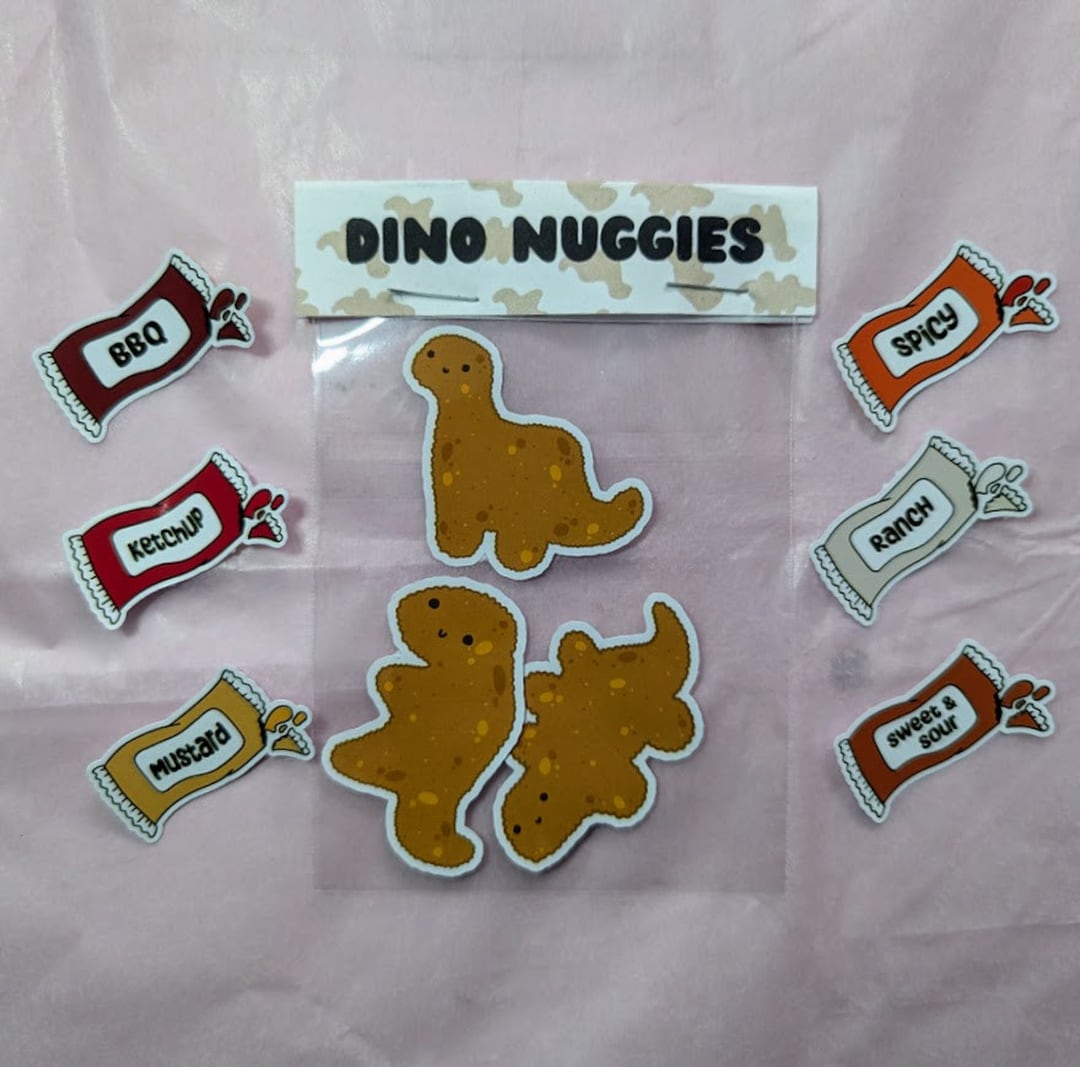 Dino Nugget Sticker Pack and Individuals, Glossy Sticker, Sauce ...