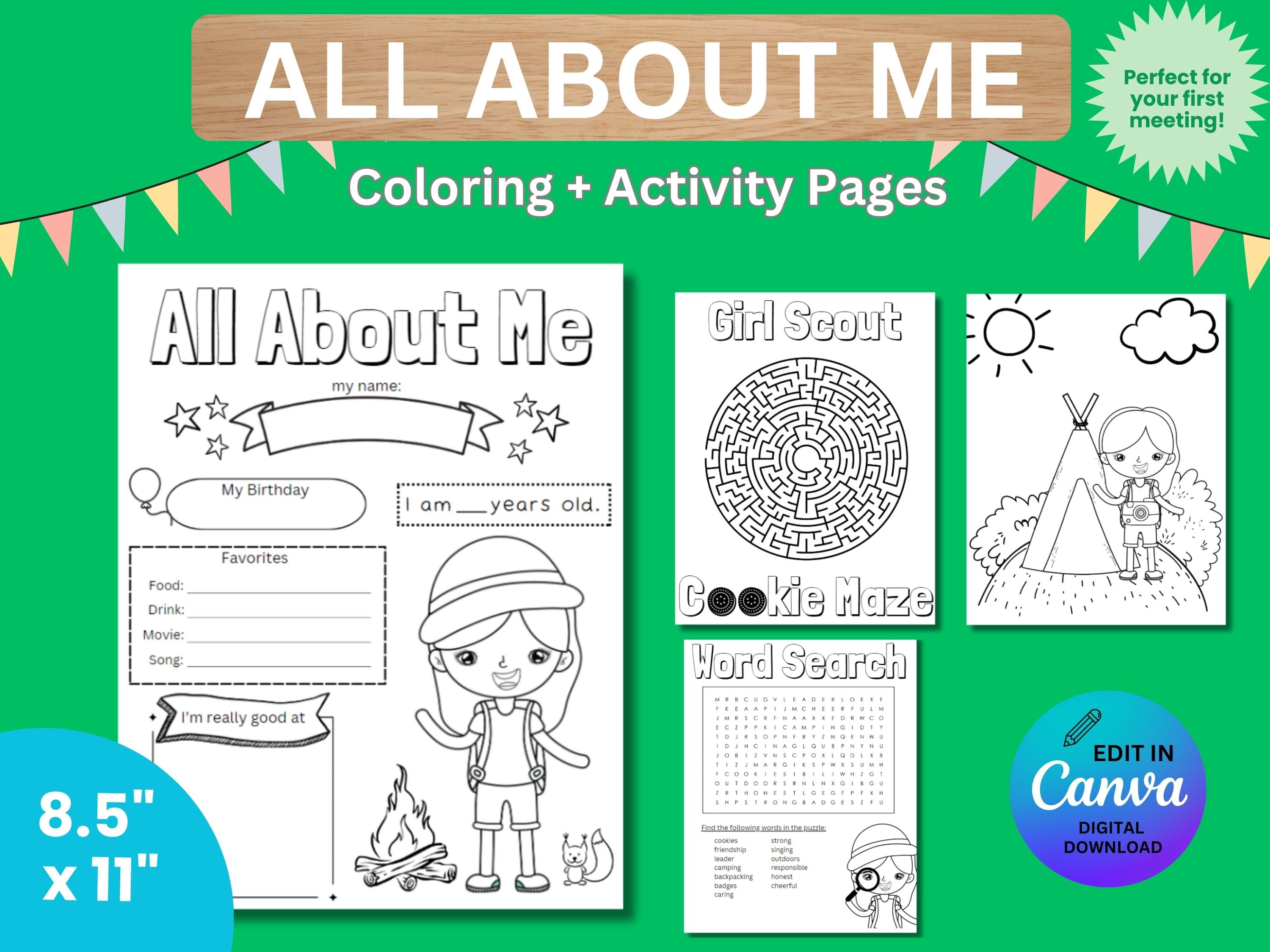 Printable All About Me Scout Activity: Editable Coloring Page (digital ...