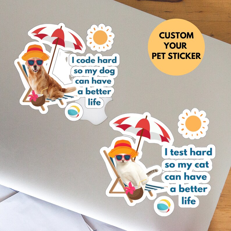Custom Funny Pet Sticker for QA Tester Software Engineer Cat Owner Dog ...