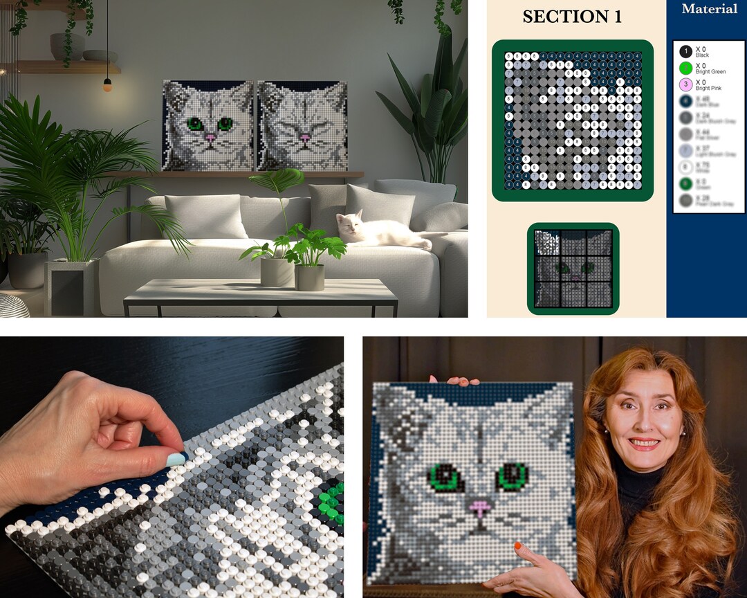 Cats Brick Mosaic Art DIGITAL Building Instructions Home Wall Decor ...