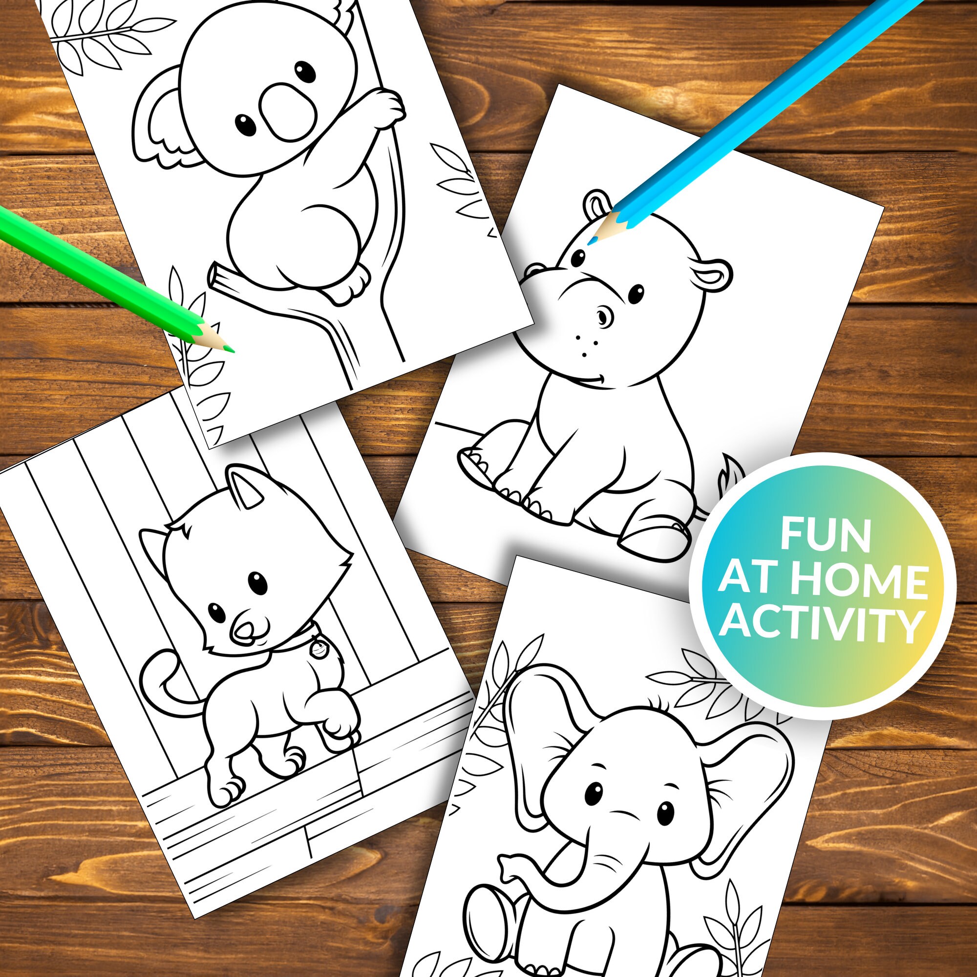 Cute Animals Printable Coloring Pages, Cute Animals Coloring Book, Easy ...