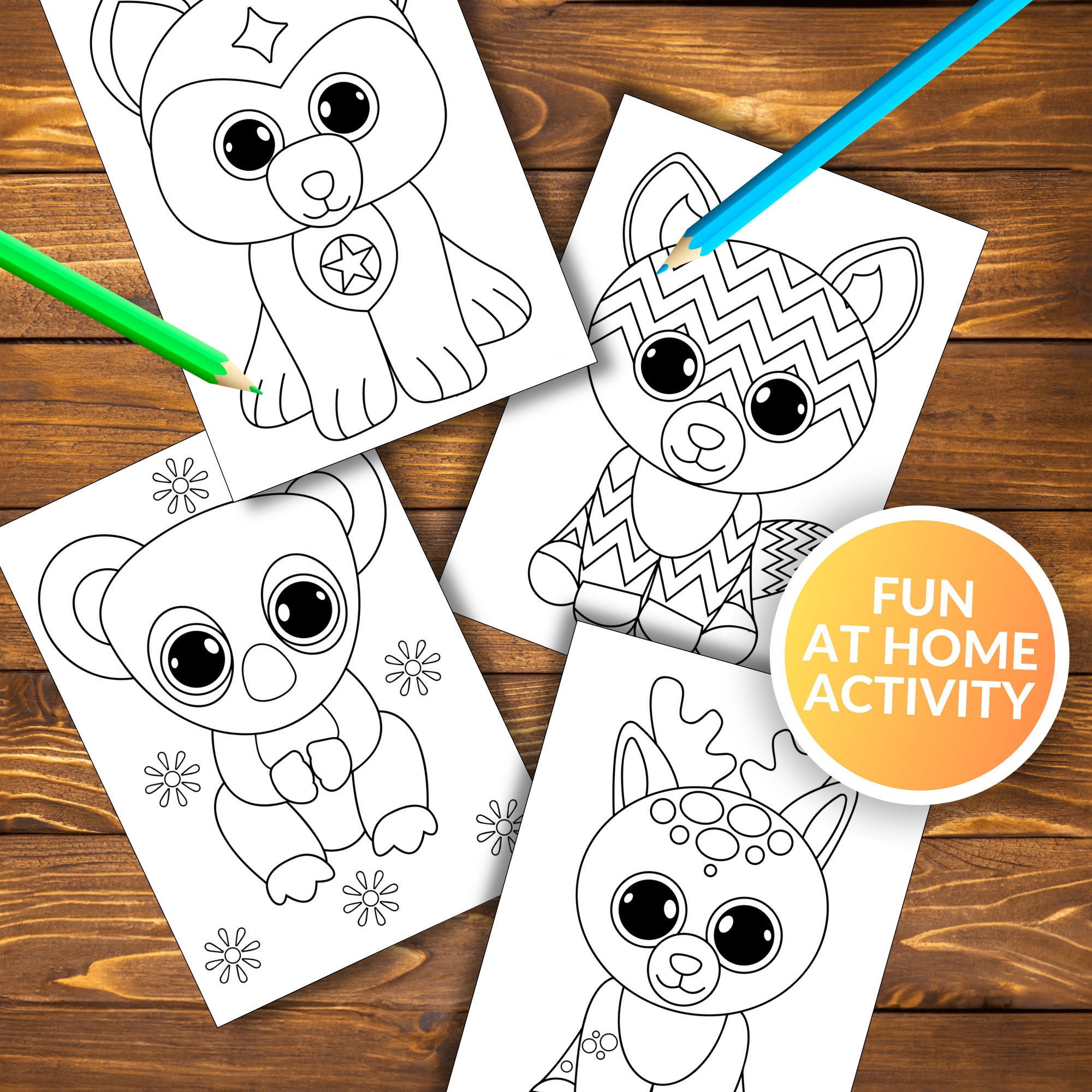 Cute Animals Printable Coloring Pages, Cute Animals Coloring Book, Easy ...