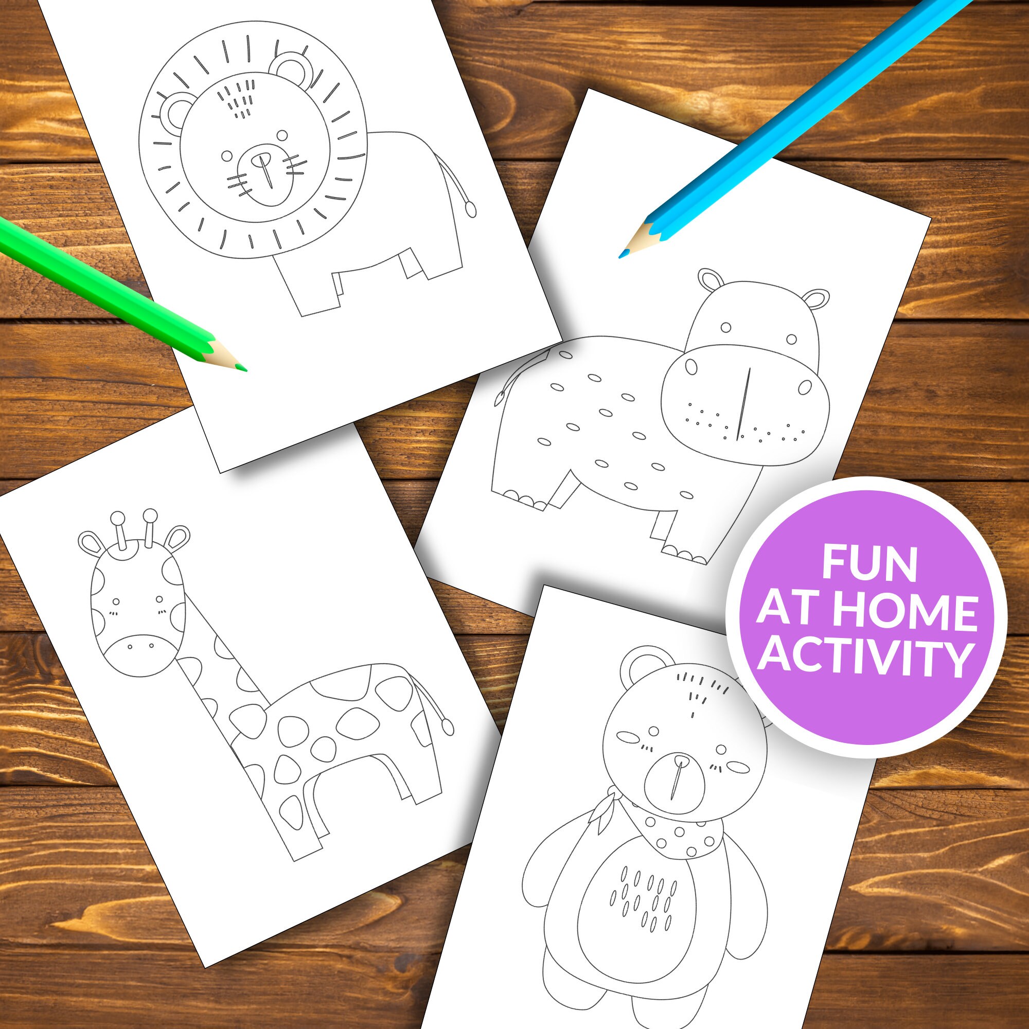 Baby Animals Printable Coloring Pages, Cute Animals Coloring Book, Easy ...