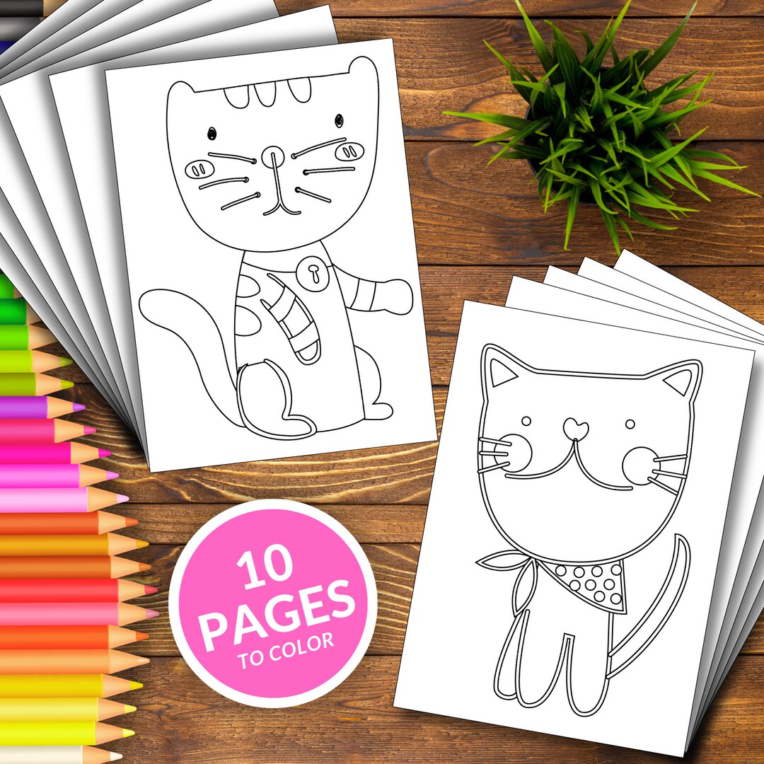 Funny Cats Printable Coloring Pages, Funny Cats Coloring Book, Easy and ...