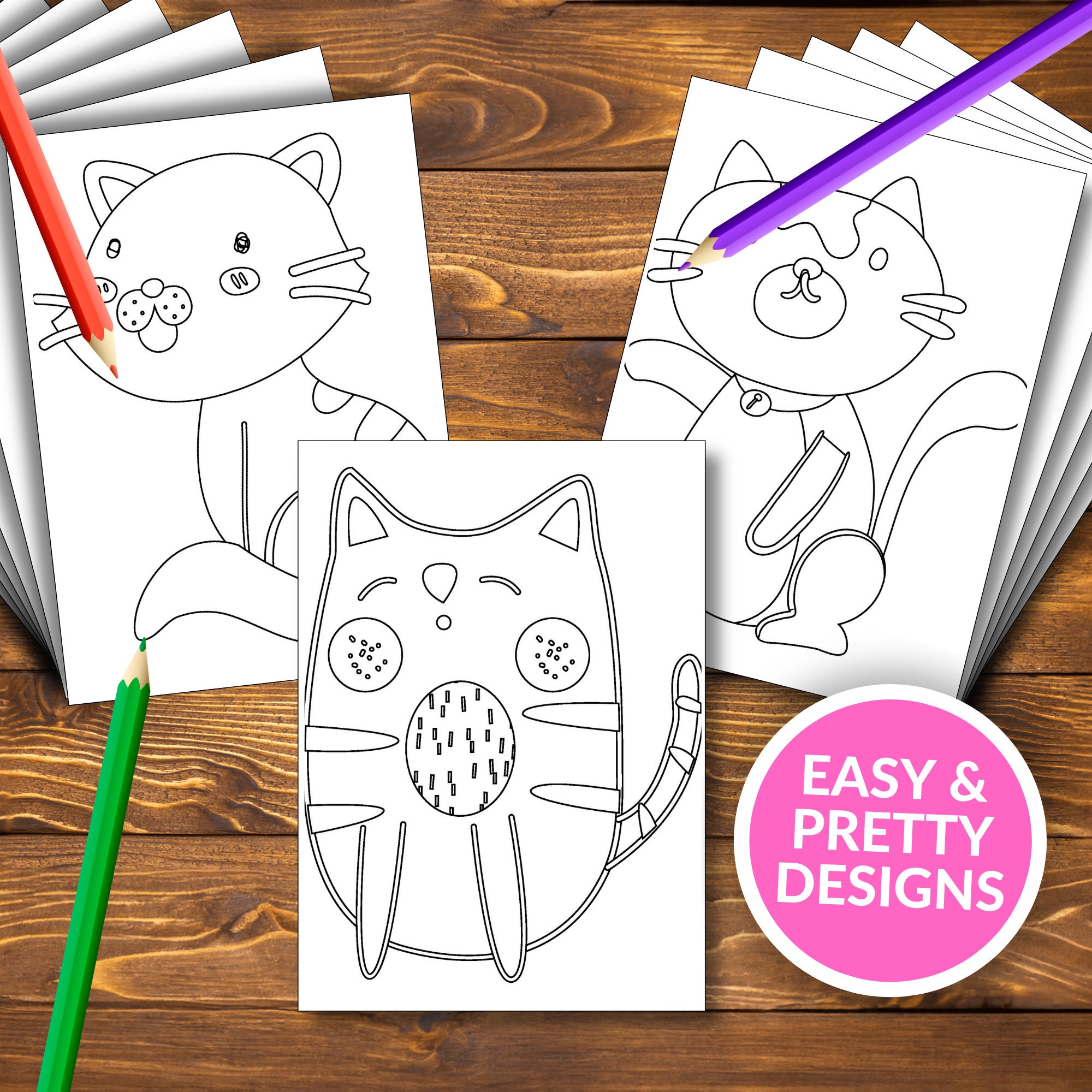 Funny Cats Printable Coloring Pages, Funny Cats Coloring Book, Easy and ...