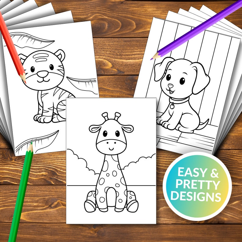 Cute Animals Printable Coloring Pages, Cute Animals Coloring Book, Easy ...