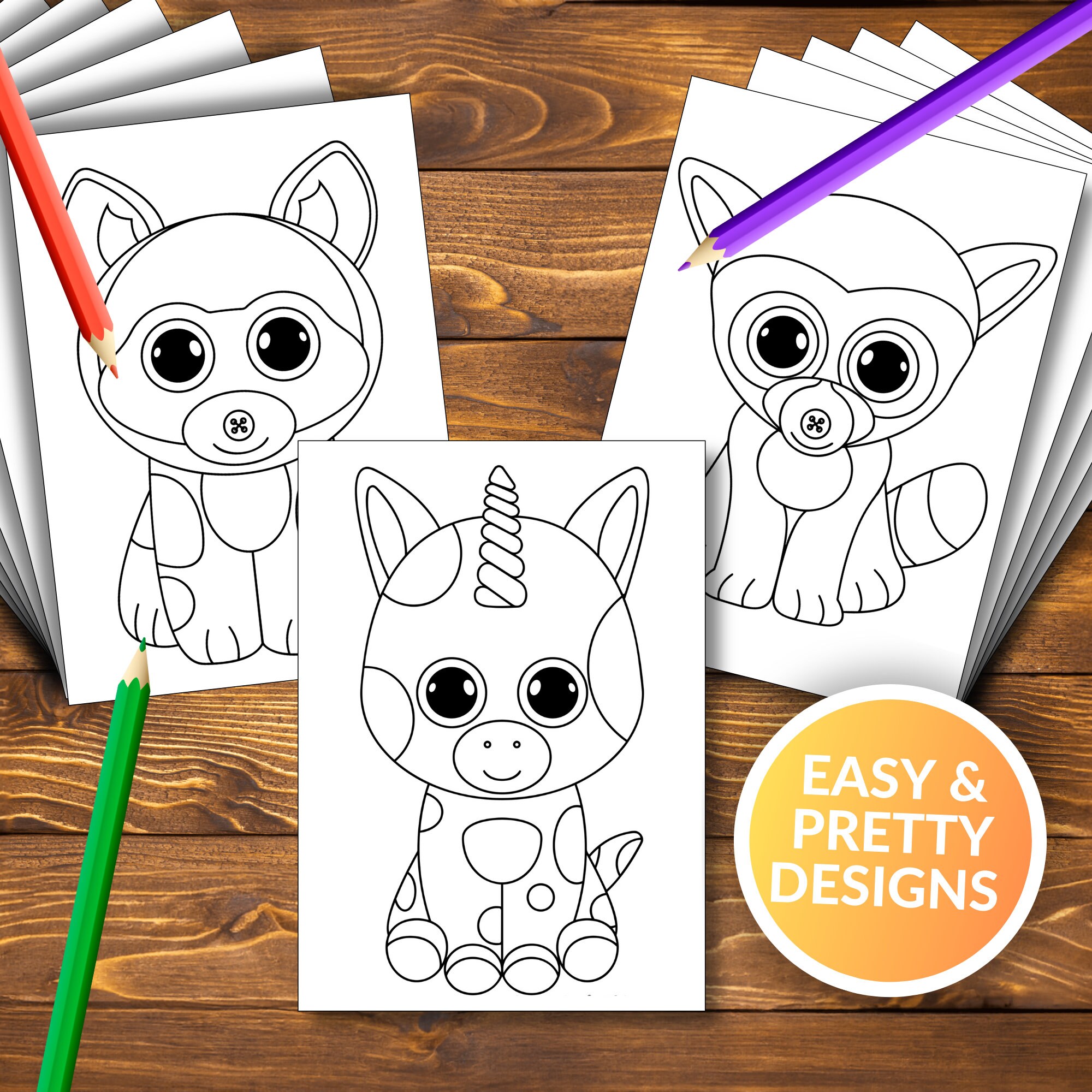 Cute Animals Printable Coloring Pages, Cute Animals Coloring Book, Easy ...