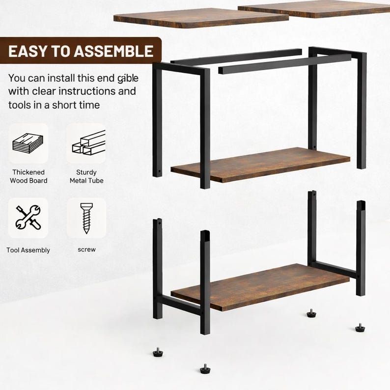 Rustic Industrial 3-tier Side Table: Narrow Wood Metal Bedside Storage ...
